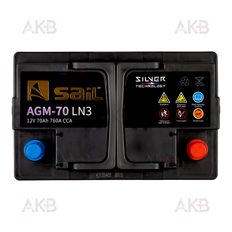Аккумулятор SAIL AGM 70 Ач 760A обр. пол. (278x175x190) Start Stop купить в интернет-магазине ...