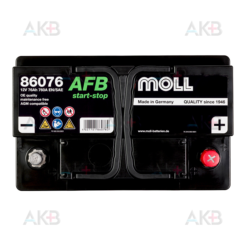 Аккумулятор MOLL AFB Start Stop 76 Ач 760A обр. пол. (278x175x190 ...